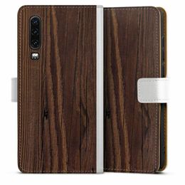 DeinDesign Handyhülle Holzoptik Holz Nussbaum Maserung Holzlook, Huawei P30 Hülle Handy Flip Case Wallet Cover Handytasche Leder, weiß