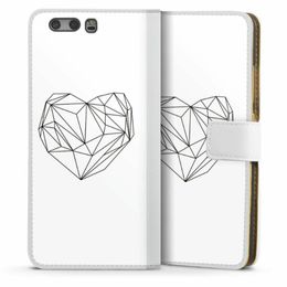 DeinDesign Handyhülle Herz Graphic Dreiecke Heart graphic white, Huawei P10 Hülle Handy Flip Case Wallet Cover Handytasche Leder, weiß