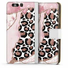 DeinDesign Handyhülle Leopard Glitzer Look Marmor Patterns and Textures Smooth Pink, Huawei P10 Hülle Handy Flip Case Wallet Cover Handytasche Leder