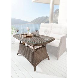 Destiny Gartentisch CASA MERANO, Polyrattan, 120x77x66cm, mit aufgelegter Glasplatte, braun