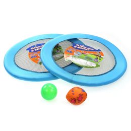 ELLUG Spielball Wurf- und Fangspiel SET für 2 Personen mit 2 Fangscheiben und 2 Wurfbällen in praktischem Tragenetz für Groß & Klein