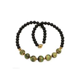 Bella Carina Perlenkette Kette mit Murano Glas Perlen grün gold und schwarzem Achat