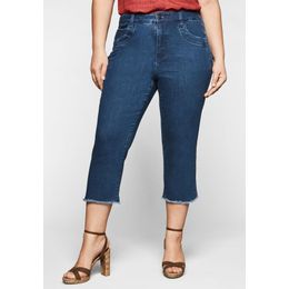 sheego Große Größen: Slim Fit Jeans in 3/4-Länge, mit Fransen am Saum, blue Denim, Gr.40