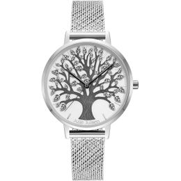 Quarzuhr JULIE JULSEN "Tree of Life Silver, JJW1277SME" Armbanduhren silberfarben Damen Quarzuhren