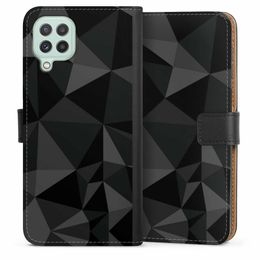 DeinDesign Handyhülle Geometric Muster Abstrakt Polygon Pattern Black, Samsung Galaxy A22 4G Hülle Handy Flip Case Wallet Cover, schwarz
