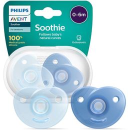 Philips Avent Schnuller Soothie 0-6m SCF099, kiefergerecht geformter Sauger aus Silikon, inkl. Sterilisationsbox, blau