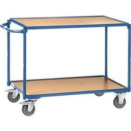 Fetra Tischwagen, leicht, 2 Etagen, L 850 x B 500 mm, bis 300 kg, Stahl/Holz, blau