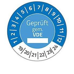 Avery Zweckform AVERY® Zweckform Prüfplaketten „Geprüft gem. VDE“, 2019-2024, Ø20, abziehsichere Folie, blau