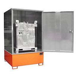 Gefahrstoffschrank Bauer GS-4, Stahlblech, unterfahrbar, für 1 x 1000 l IBC, B 1475 x T 1460 x H 2410 mm, orange