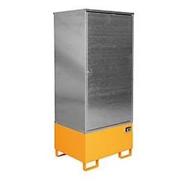 Gefahrstoffschrank Bauer GS-1, Stahlblech, unterfahrbar, für 1 x 200 l Fass, B 840 x T 690 x H 1930 mm, orange