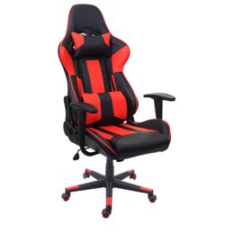 B&uuml;rostuhl MCW-F84, Schreibtischstuhl Gamingstuhl Chefsessel Drehstuhl, Kunstleder ~ schwarz/rot