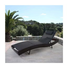 MCW Sonnenliege Phoenix, Relaxliege Gartenliege Liege, Poly-Rattan ~ braun-meliert, Bezug schwarz