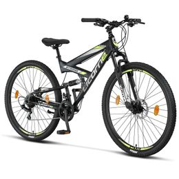 Licorne Bike Strong 2D Premium Mountainbike in 26, 27,5 und 29 Zoll - Fahrrad f&uuml;r Jungen, M&auml;dchen, Damen und Herren - Scheibenbremse vorne und hinten - Shimano 21 Gang-Schaltung - Farbe:Schwarz/Lime;Zoll:29.00