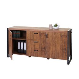 Sideboard MCW-A27, Kommode Schrank, 3D-Struktur 2 Staufächer 80x160x40cm MVG-zertifiziert MDF Metall ~ Wildeiche-Optik