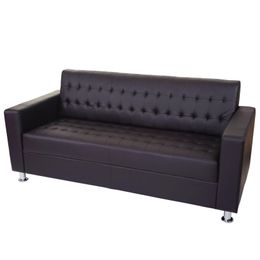 MCW 3er Sofa Pori, Couch Loungesofa, Kunstleder, Metall-F&uuml;&szlig;e 180cm ~ coffee