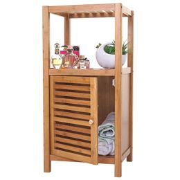 Badregal MCW-B18, Badezimmer Badschrank Standregal mit T&uuml;r, Bambus ~ 80x36x34cm