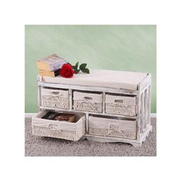 MCW Kommode und Sitzbank mit 5 Schubladen, 45x77x36cm, Shabby-Look, Shabby Vintage ~ weiß