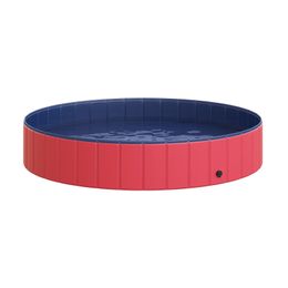 PawHut Hunde Swimmingpool mit Wasserablassventil rot, blau 160 x 30 cm (ØxH)