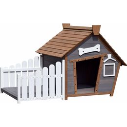 Dobar Outdoor-Hundeh&uuml;tte mit Spitzdach und seitlicher Veranda