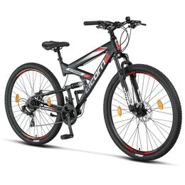 Licorne Bike Strong 2D Premium Mountainbike in 26, 27,5 und 29 Zoll - Fahrrad f&uuml;r Jungen, M&auml;dchen, Damen und Herren - Scheibenbremse vorne und hinten - Shimano 21 Gang-Schaltung - Farbe:Schwarz/Rot;Zoll:29.00