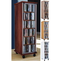 Vcm CD Regal Holz CD Schrank mit ESG-Sicherheitsglast&uuml;ren f&uuml;r 204 CDs oder 72 DVDs Ma&szlig;e: H. 98 x B. 31 x T. 35 cm Elegantes DVD Regal mit Rollen Blu ray Regal CD Regal - Valenza