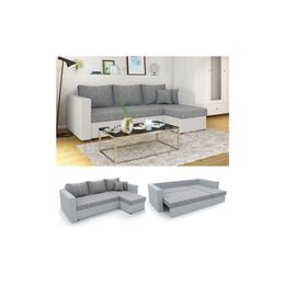 VICCO Ecksofa mit Schlaffunktion Sofa Couch Schlafsofa Bettfunktion Taschenfederkern Weiß/Grau