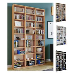Vcm Holzregal stehend platzsparender CD-Schrank f&uuml;r 1080 CDs oder 504 DVDs Ma&szlig;e: H. 181 x B. 102 x T. 23 cm Elegantes DVD Regal stehend Blu-Ray Regal CD Regal Megosa XL