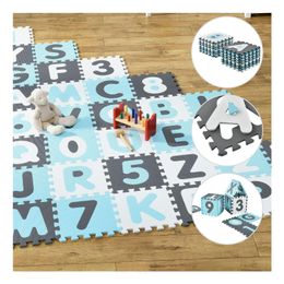 Juskys Kinder Puzzlematte Noah 36 Teile mit Buchstaben & Zahlen - rutschfest – blau für Jungen