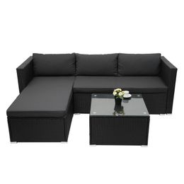 Poly-Rattan Garnitur MCW-F57, Balkon-/Garten-/Lounge-Set Sofa Sitzgruppe ~ schwarz, Kissen dunkelgrau ohne Deko-Kissen