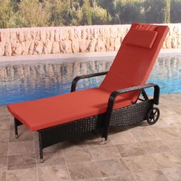 MCW Poly-Rattan Sonnenliege Cesena, Relaxliege Gartenliege Liege, Alu ~ anthrazit, Kissen terracotta