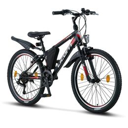 Licorne Bike Guide Premium Mountainbike in 20, 24 und 26 Zoll - Fahrrad f&uuml;r M&auml;dchen, Jungen, Herren und Damen - Shimano 21 Gang-Schaltung, Kinderfahrrad, Kinder Farbe:Schwarz/Rot/Grau;Zoll:24