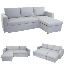 Schlafsofa MCW-D92, Couch Ecksofa Sofa, Schlaffunktion 220x152cm Stoff/Textil ~ hellgrau, ohne Deko-Kissen