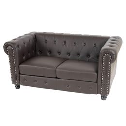 MCW Luxus 2er Sofa Loungesofa Couch Chesterfield Edinburgh Kunstleder 160cm ~ runde F&uuml;&szlig;e, braun