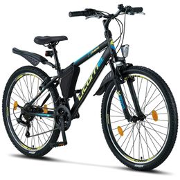 Licorne Bike Guide Premium Mountainbike in 20, 24 und 26 Zoll - Fahrrad f&uuml;r M&auml;dchen, Jungen, Herren und Damen - Shimano 21 Gang-Schaltung, Kinderfahrrad, Kinder Farbe:Schwarz/Blau/Lime;Zoll:26