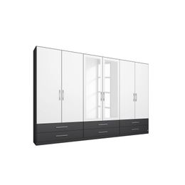 Kleiderschrank Finn weiß-grau 6-trg mit 2 Spiegel + 6 Schubladen B 271 cm - H 210 cm