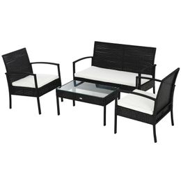 Outsunny Polyrattan Sitzgruppe als 7-teiliges Set schwarz, cremeweiß