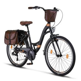 Licorne Bike Stella Plus Premium City Bike in Zoll Aluminium Fahrrad f&uuml;r M&auml;dchen, Jungen, Herren und Damen - 21 Gang-Schaltung - Hollandfahrrad Farbe:Schwarz;Gr&ouml;&szlig;e:26 Zoll