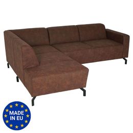 Ecksofa MCW-J60, Couch Sofa mit Ottomane links, Made in EU, wasserabweisend 247cm ~ Kunstleder braun