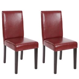 MCW 2er-Set Esszimmerstuhl Stuhl Küchenstuhl Littau ~ Kunstleder, rot-braun, dunkle Beine