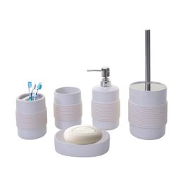 5-teiliges Badset MCW-C73, WC-Garnitur Badezimmerset Badaccessoires, Keramik ~ weiß