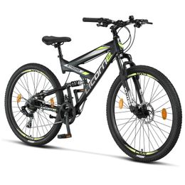 Licorne Bike Strong 2D Premium Mountainbike in 26, 27,5 und 29 Zoll - Fahrrad f&uuml;r Jungen, M&auml;dchen, Damen und Herren - Scheibenbremse vorne und hinten - Shimano 21 Gang-Schaltung - Farbe:Schwarz/Lime;Zoll:27.5