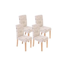 MCW 4er-Set Esszimmerstuhl Stuhl Küchenstuhl Littau ~ Textil mit Schriftzug, creme, helle Beine