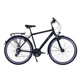 Hawk Trekking Premium Fahrrad, Black Herren 28 Zoll, Rahmenhöhe 52cm, Fahrrad mit Microshift 24 Gang Kettenschaltung & Beleuchtung I Allrounder I Schwarz