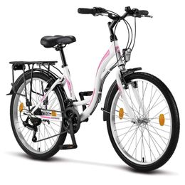 Licorne Bike Stella Premium City Bike 20,24,26 und 28 Zoll Fahrrad f&uuml;r M&auml;dchen Herren und Damen 21 Gang (6 Gang bei 20 Zoll) Holland Citybike Zoll:24;Farbe:Weiss