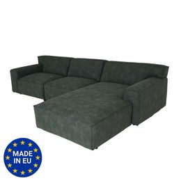 Ecksofa MCW-J59, Couch Sofa mit Ottomane rechts, Made in EU, wasserabweisend 295cm ~ Kunstleder grau