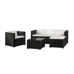 Juskys Polyrattan Lounge Punta Cana L schwarz für 4-5 Personen – Sessel, Sofa, Tisch & Hocker