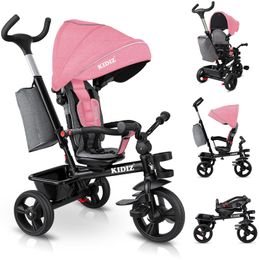 Kidiz&reg; Dreirad 5in1 Kinderdreirad mit Schubstange Lenksystem Stange ab 1 Jahr vorw&auml;rts und R&uuml;ckw&auml;rtsfahrt Jogger , Korb Tasche Getr&auml;nkehalter Sonnendach Gummir&auml;der, Buggy Fahrrad Baby Klappbar