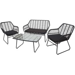 Polyrattan Garnitur MCW-G17a, Garten Sofa Set Sitzgruppe Stuhl, Seil ~ anthrazit, Polster anthrazit ohne Dekokissen