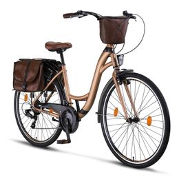 Licorne Bike Stella Plus Premium City Bike in Zoll Aluminium Fahrrad f&uuml;r M&auml;dchen, Jungen, Herren und Damen - 21 Gang-Schaltung - Hollandfahrrad Gr&ouml;&szlig;e:28 Zoll;Farbe:Gold