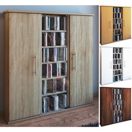 Vcm CD Regal Holz CD Schrank mit 1 ESG-Sicherheitsglast&uuml;r und 2 Holzt&uuml;ren f&uuml;r 450 CDs oder 195 DVDs oder 108-Videos Ma&szlig;e: H. 92 x B. 86 x T. 18 cm Eleganter DVD Schrank Blu ray Schrank CD-Schrank - Santo
